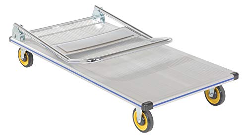 Vestil AFT-48-NM Aluminum Folding Platform Truck with Single Handle and 5" Non-Marking Polyurethane Casters, 600 lbs Capacity, 48" Length x 24" Width x 8-3/8" Height