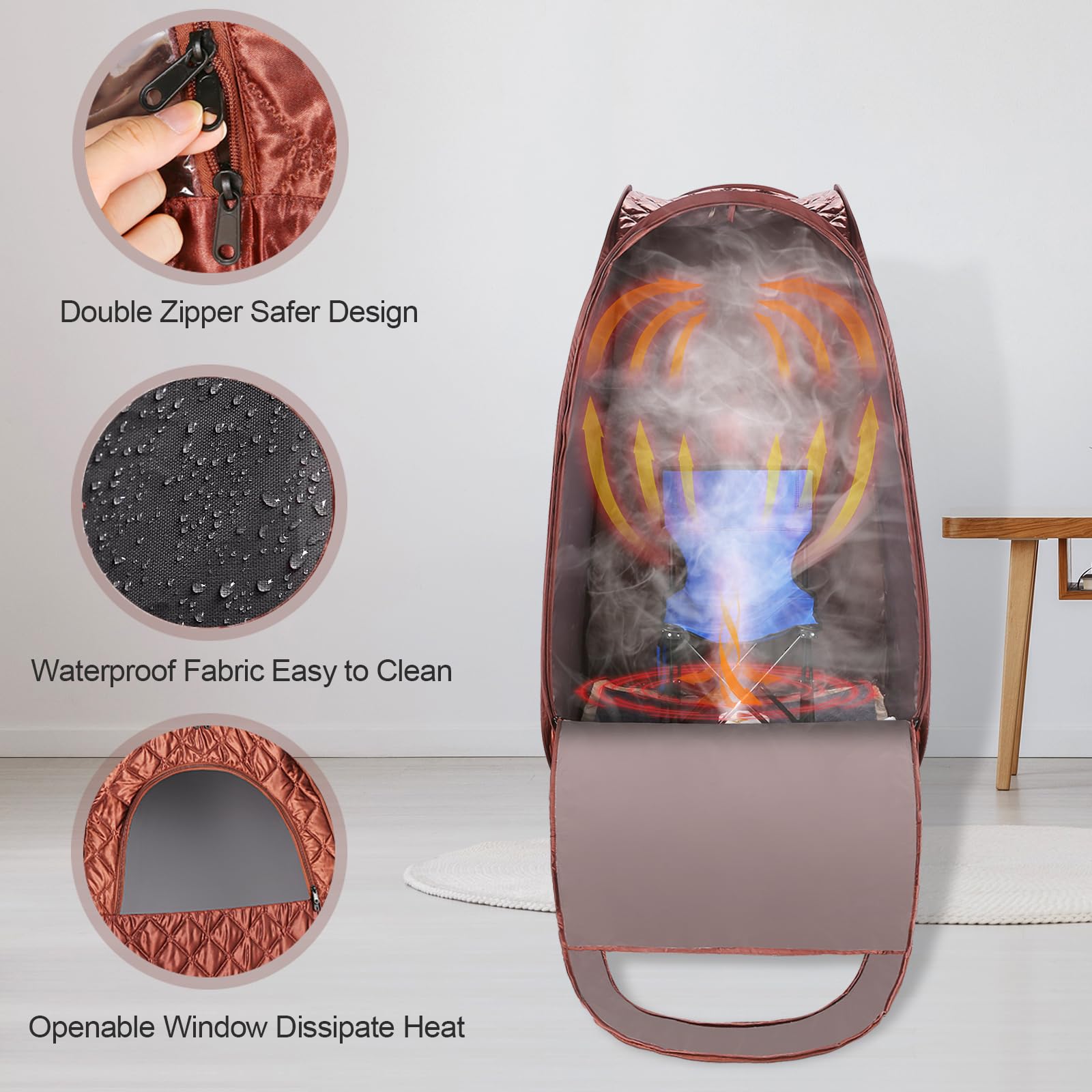 Single Person Sauna, Portable Steam Sauna Full Body for Home Spa, Sauna Tent with Steamer 2.6L 1000W Steam Generator, 90 Minute Timer, Chair, Remote Control Included(Brown)