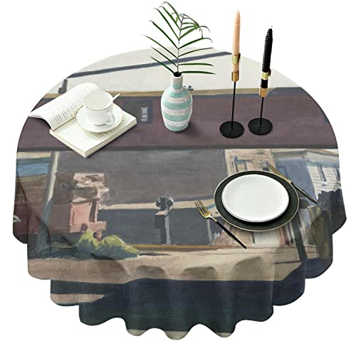 Round Waterproof Tablecloth Edward-Hopper-Painting-1928-Box-Factory,-Gloucester- for Kitchen Dining/Party/Wedding Use Washable Table Cover