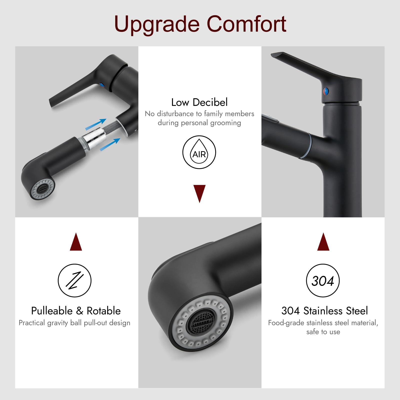 Kelmuel Single Hole Pull Out Faucet,Matte Black Sink Faucet Bathroom,Pull Down Sprayer Single Handle Pull Out Faucet for Bathroom RV Office Sinks