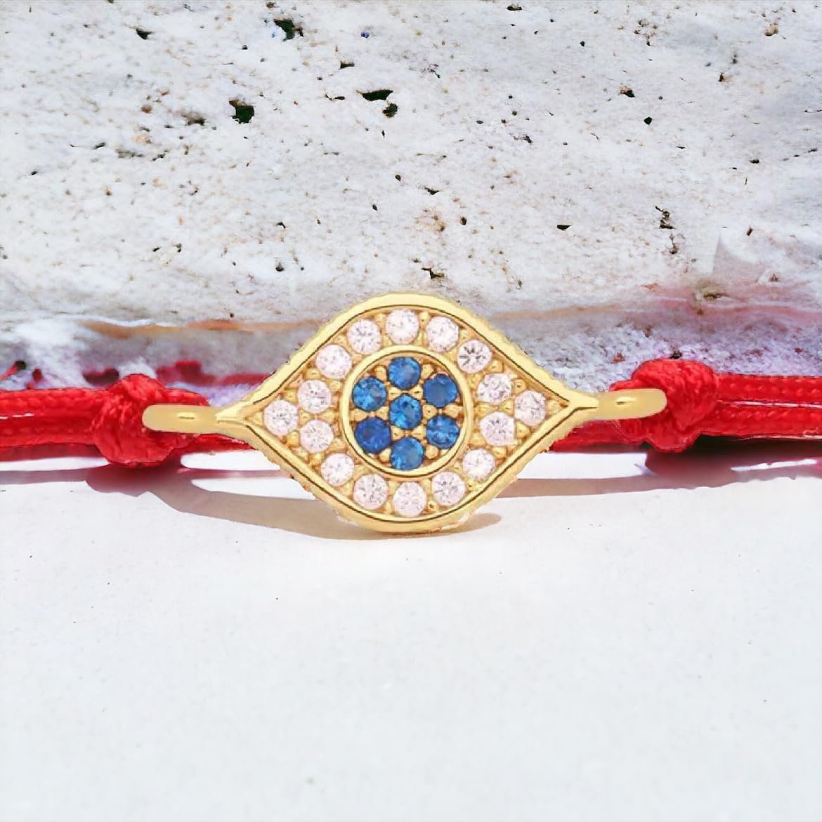 My Harmony Tree Blue CZ Stones Gold Evil Eye Charm Red String Protection Bracelet