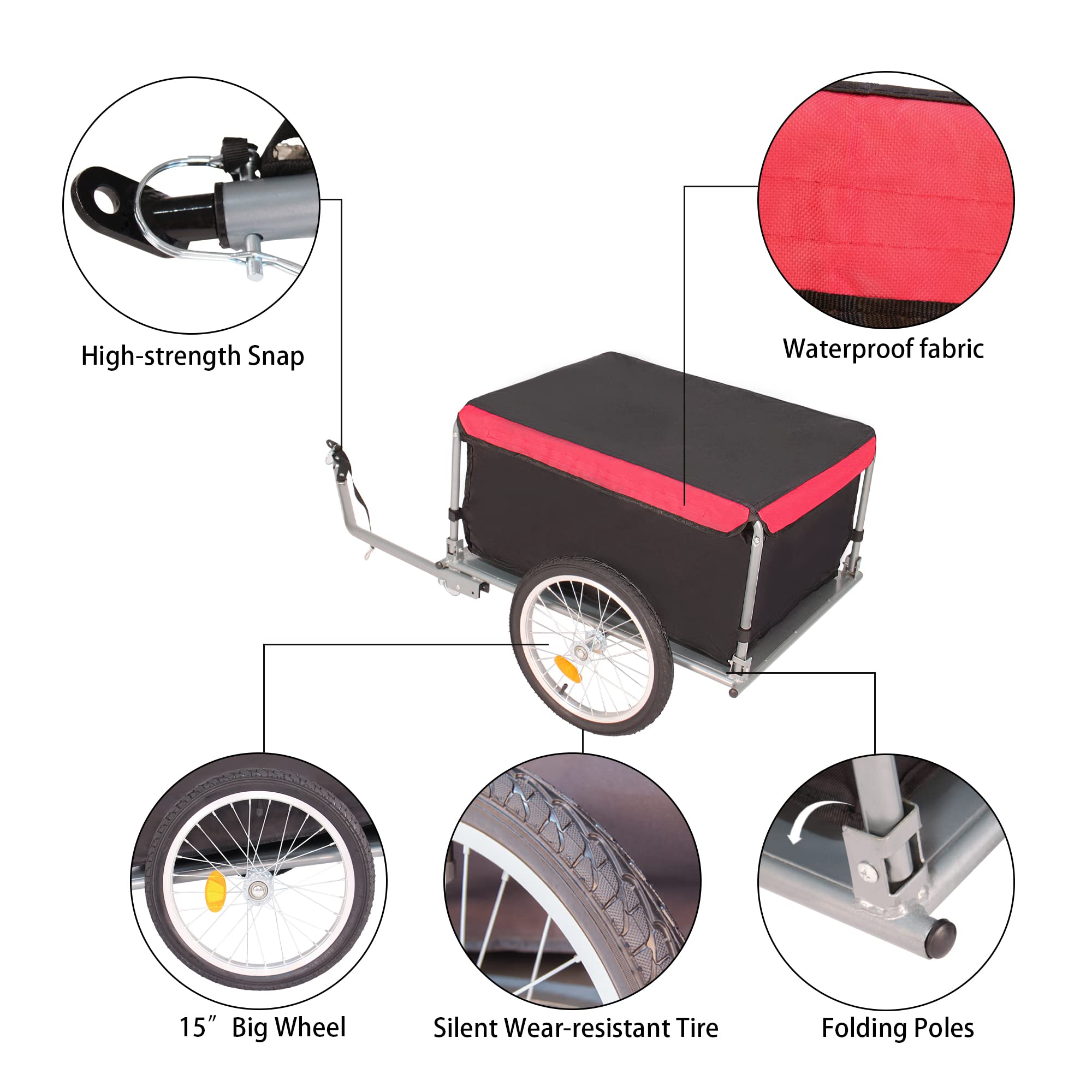 PETKABOO Bicycle Trailer, Foldable Bike Trailer, 16'' Wheels, 145 lbs Max Load, Bicycle Cargo Trailer with Oxford Fabric Bike Cargo Trailers, Removable Cover, Folding Frame Quick Release, Black