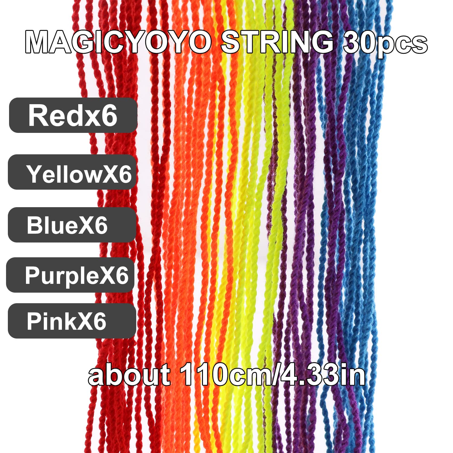 MAGICYOYO 30 Pack Professional Yoyo Strings Replacement for Responsive Yoyo, Unresponsive Yoyo String, 100% Polyester Yo Yo Strings Pack, Blue, Green, White,Yellow, Orange Mixed