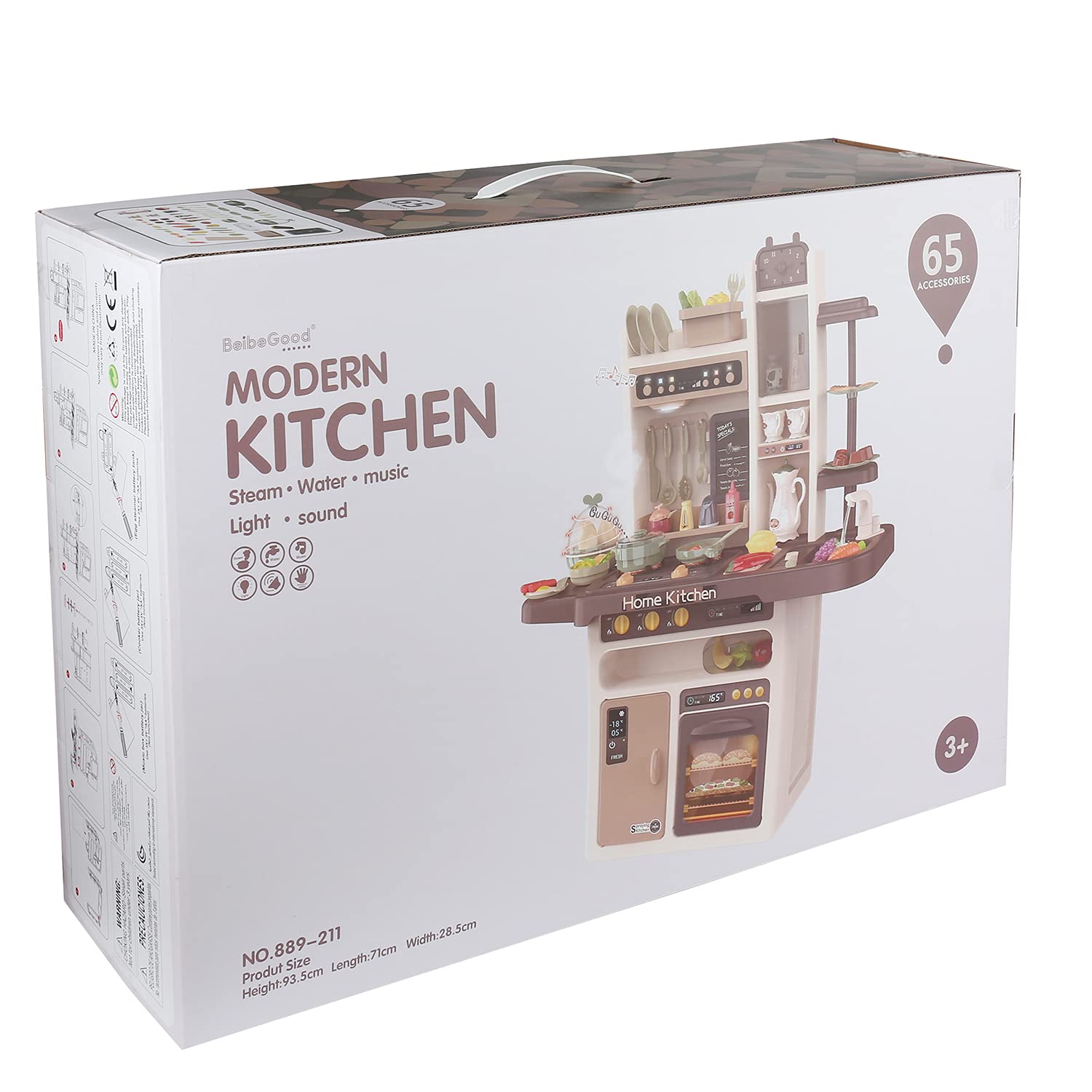 Kids Kitchen Playset with Lights and Sounds Music Steam Play Sink with Runing Water Cut Play Food