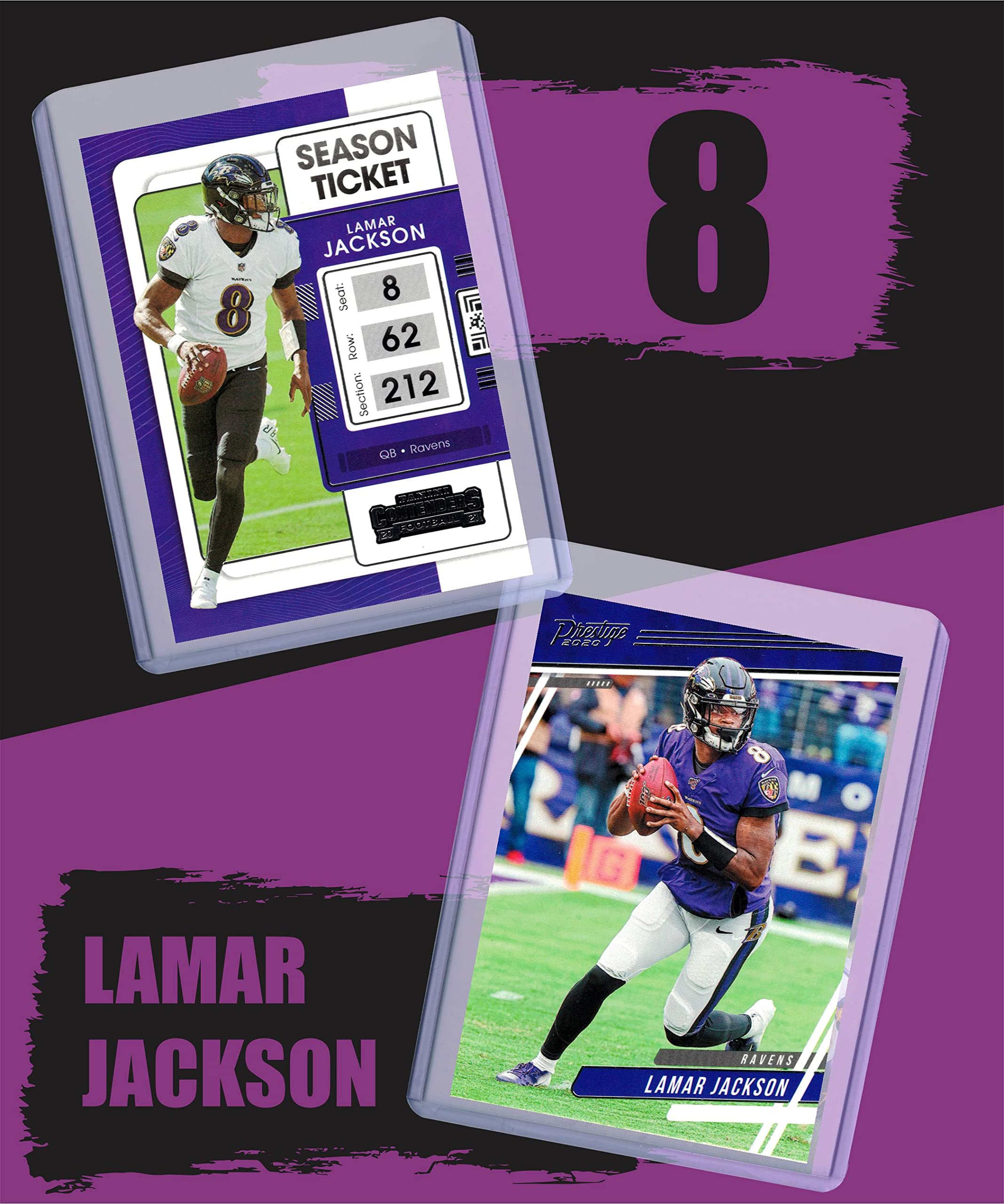 Lamar Jackson Football Cards (5) Assorted Bundle - Baltimore Ravens Trading Card Gift Set