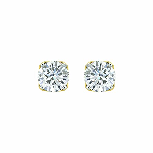 Pritvi Jewels 0.50Ct Round Cut White Diamond 925 Sterling Silver 14K Yellow Gold Over Diamond Solitaire Women's Stud Earring