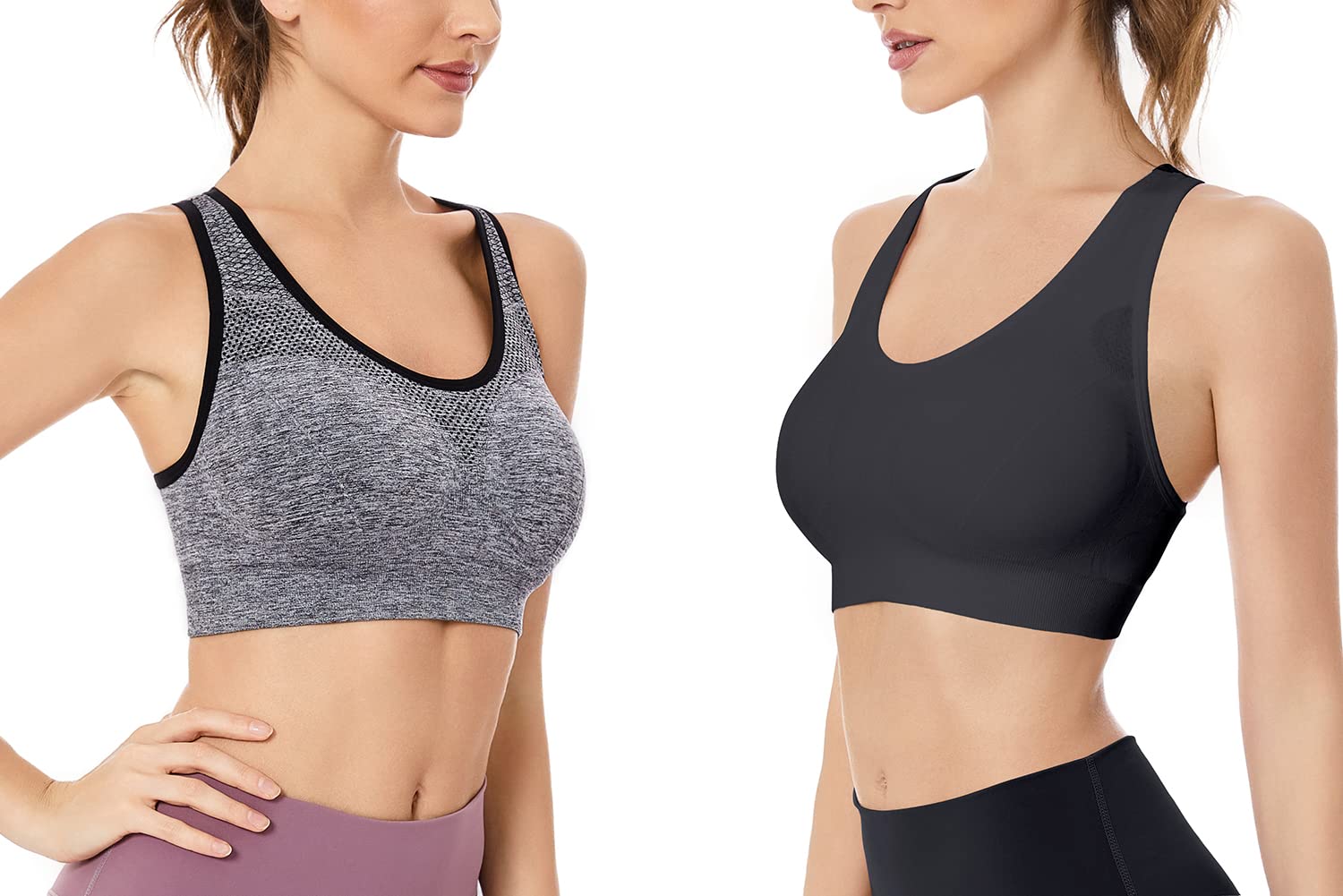 NAKQU Women's Sports Bras Cross Back Strappy Padded Bras for Yoga Workout Fitness Medium Support,Black+White+Grey,M