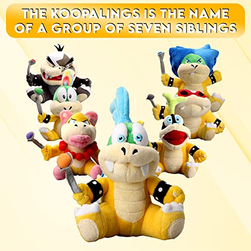 PRIMETOYC Koopa 7 Pieces Complete Set Soft Plush Toy Mario Bowser Super Koopalings Larry Iggy Lemmy Roy Ludwig Wendy Morton 8 Inch Doll