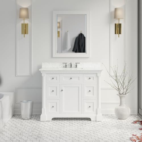 Sydney 42-inch Bathroom Vanity (Engineered Marble/White): Includes White Cabinet with Engineered Marble Countertop and White Ceramic Sink