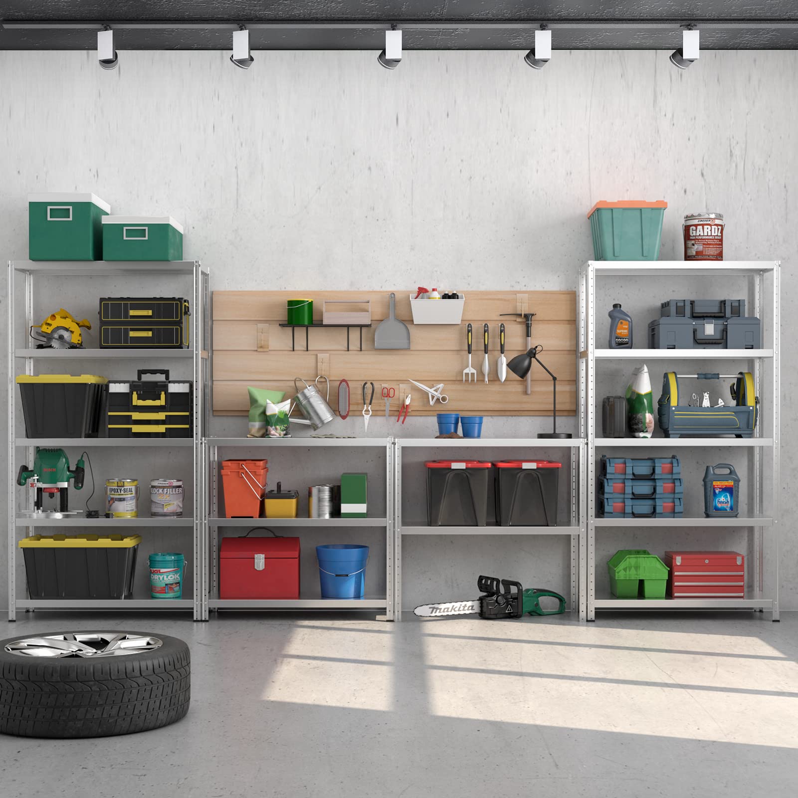 Tangkula Garage Storage Shelves, 74In 5-Tier Metal Shelving Unit for Storage, Adjustable Heavy Duty Storage Rack with 1433LBS Weight Capacity for Garage Warehouse Basement, 39 x 16 x 74 Inch (2, Grey)