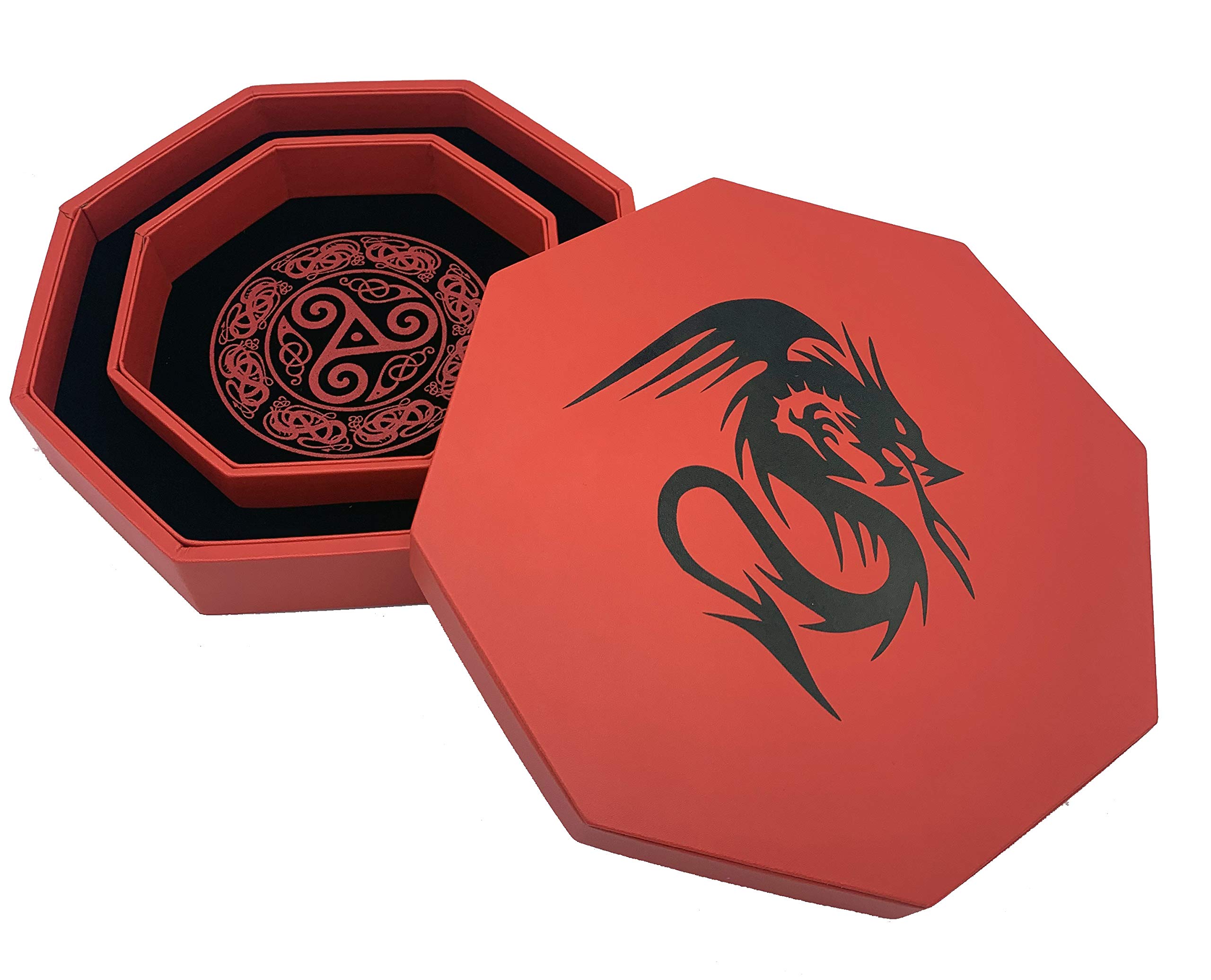 Luck Lab 8 Inch Dice Tray β Red - with Lid and Dice Staging Area for RPG Table Top Gaming- Dragon Design