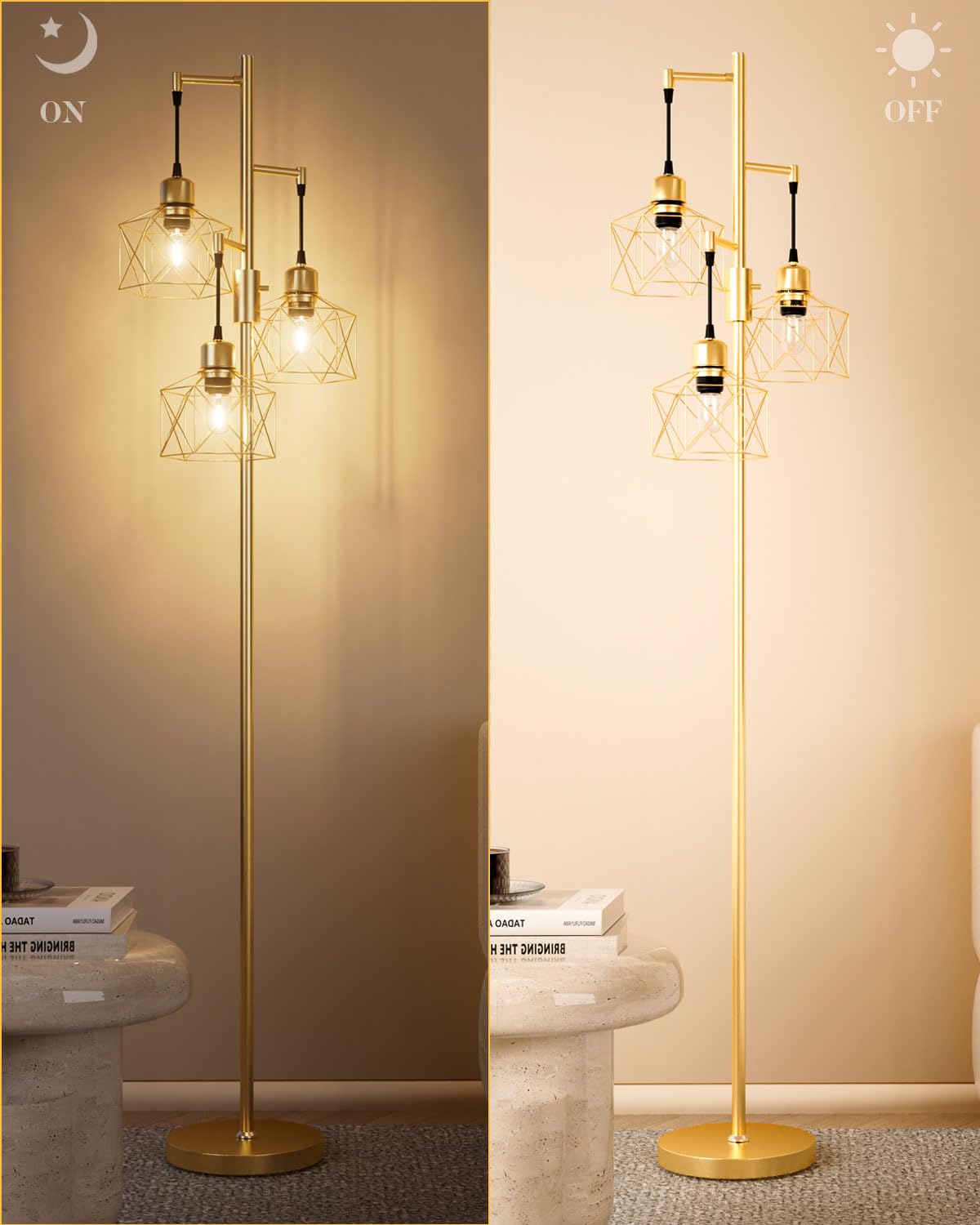 Lightdot 68IN Dimmable (Brightness Adjustable) Floor Lamp Diamond Cage Gold Tree Floor Lamps for Living Room 3000K Warm Soft Brightness LED Standing Lamp - E26 LED Bulb Included