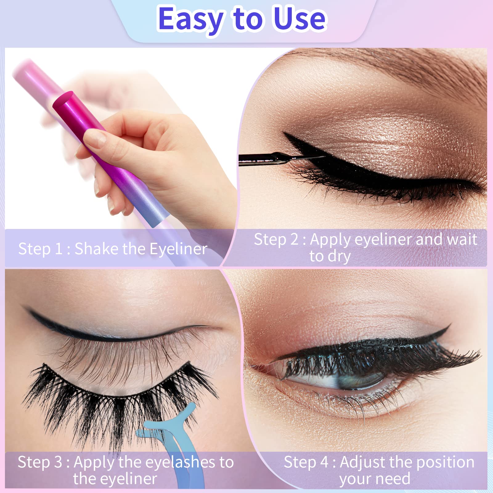 Magnetic Eyelashes Kit, Lashes Natural Look, Reusable False Eyelashes, Magnetic Eyelashes with Eyeliner, 2 Magnetic Eyeliners & Tweezers