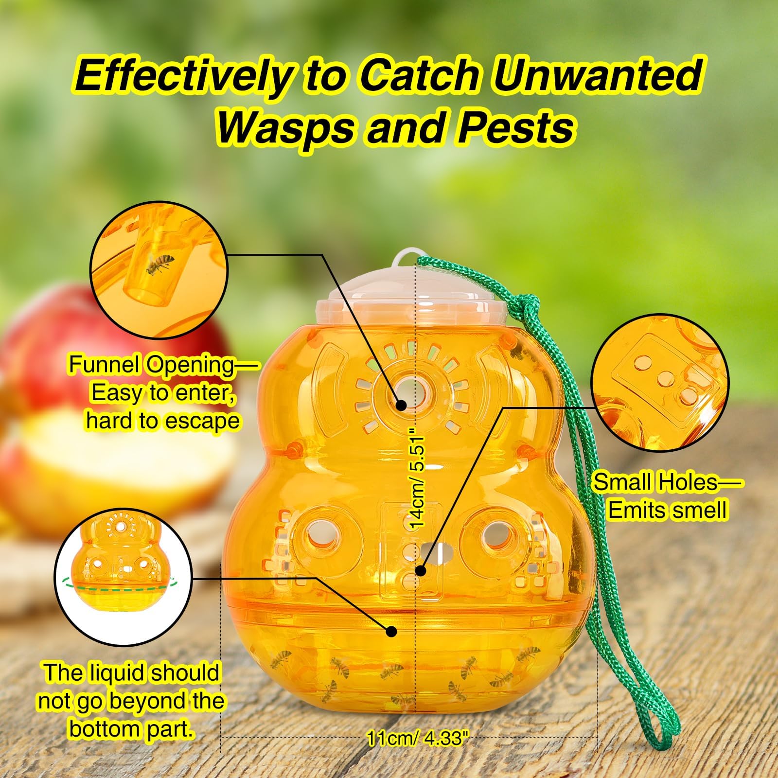 Wasp Trap with 2 Baits β Reusable Hornet Catcher for Outdoor Use, Effective Carpenter Bee Deterrent, Ideal for Gardens and Patios 2 Packs