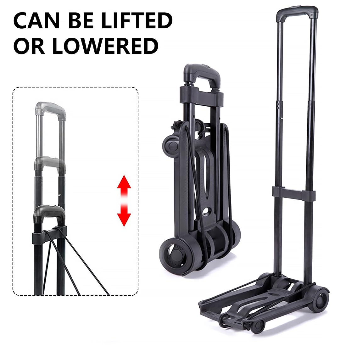 THABATAD Folding Hand Truck Lightweight, Portable Luggage Cart, Foldable Trolley with 4 Wheels, Fold Up Dolly for for Moving Shopping Travel Office Use, 66lbs