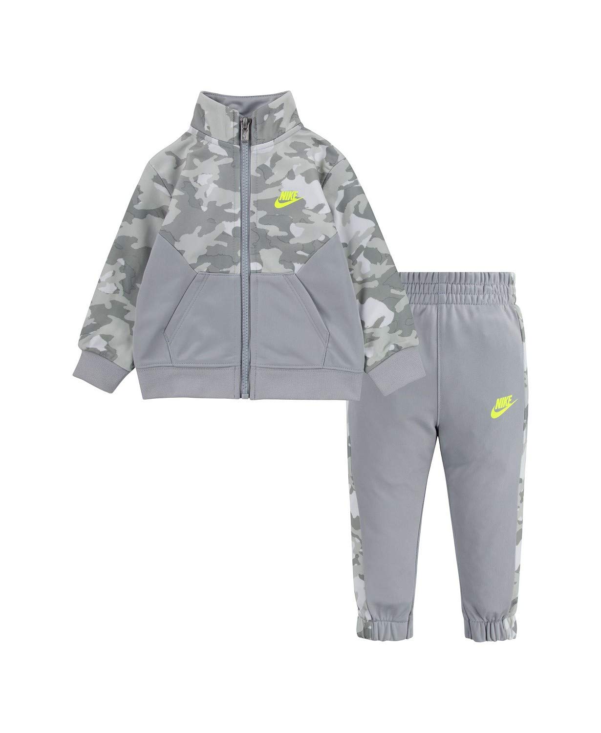 Nike Boy`s Therma Dri Fit Jacket & Pants 2 Piece Set (Light Grey(76H109-G6U)/Volt, 6)