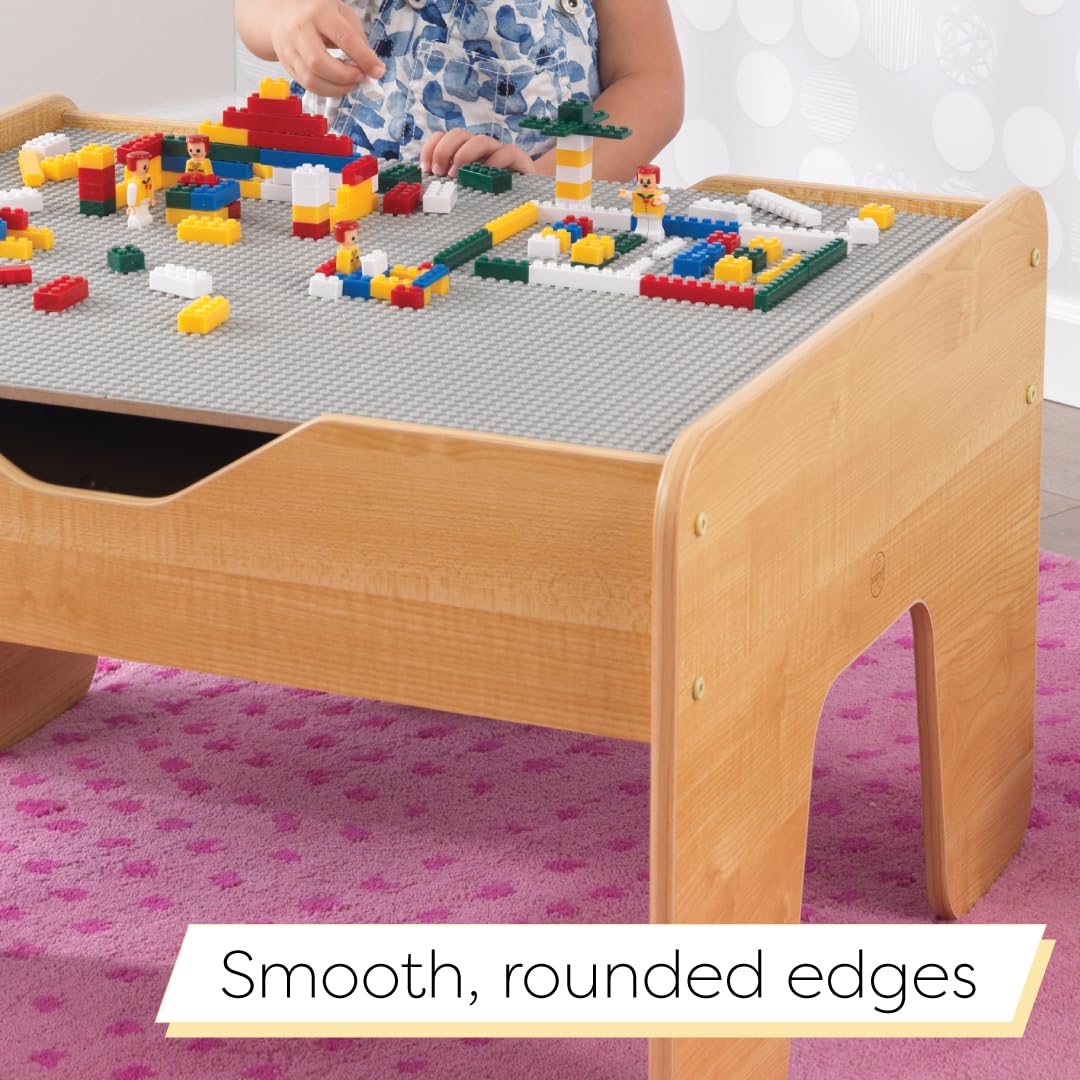 KidKraft Reversible Wooden Activity Table with Board with 195 Building Bricks β Gray & Natural, Gift for Ages 3+