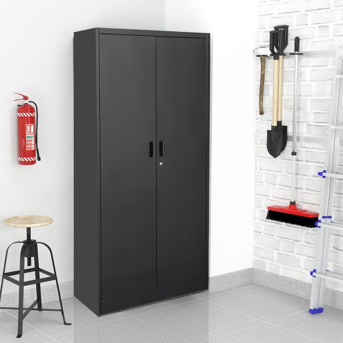 YEEZER Metal Storage Cabinet 71β with 2 Doors and 5 Adjustable Shelves, Garage Steel Locking Cabinet, Tall Cabinets Lockable File Cabinet for Home, Office, Garage, Gym, School. (Black)