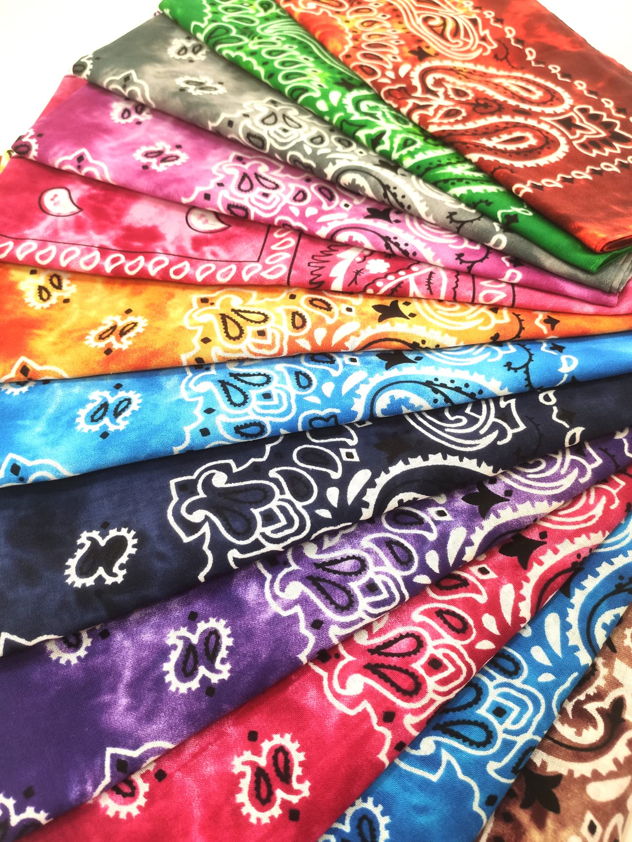 Nambee Tie Dye Bandanas Cotton Paisley Print Novelty Headband,12 Packs 21x21 inches Multi-Purpose Printed Unisex Kerchief