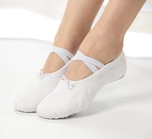 missfiona Women Canvas Ballet Slippers Dance Shoes Adult Practice Yoga Flat Belly Shoes(7, White)