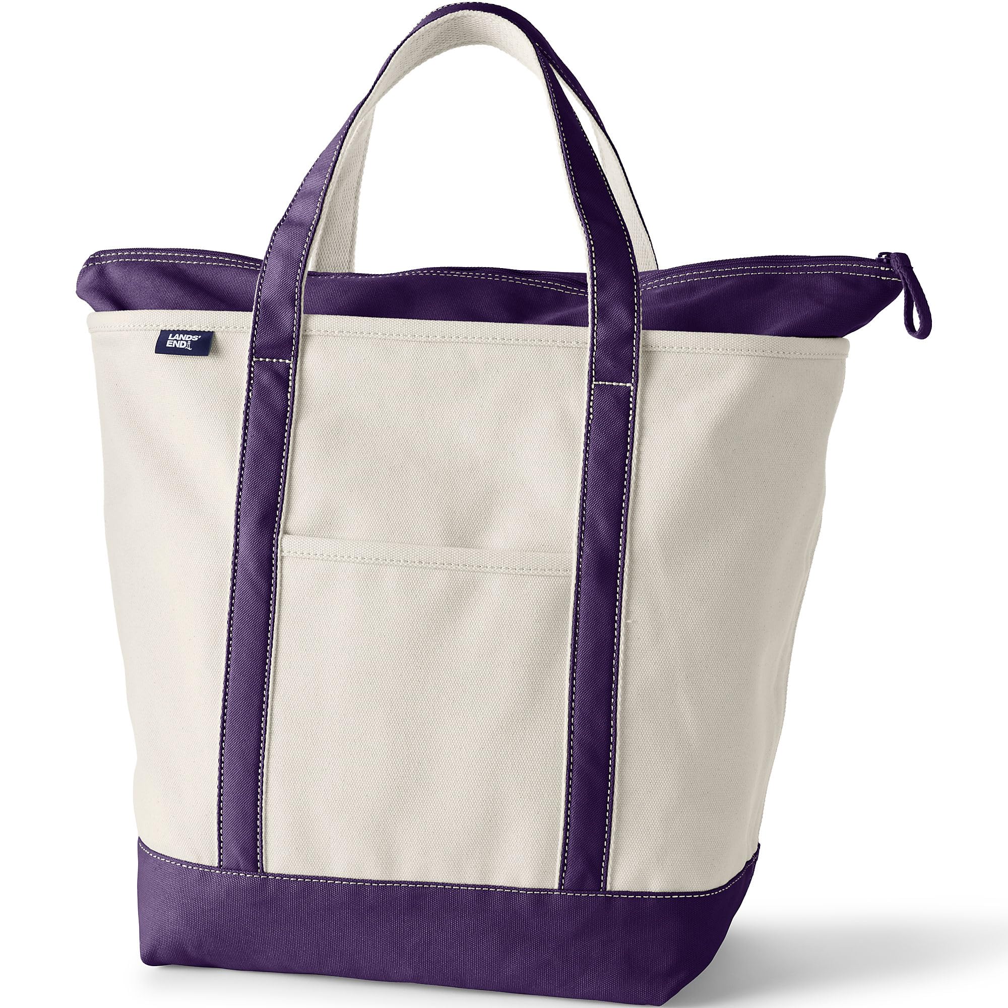 Lands' End Natural Zip Top Canvas Tote Bag Natural/blackberry No SzLarge