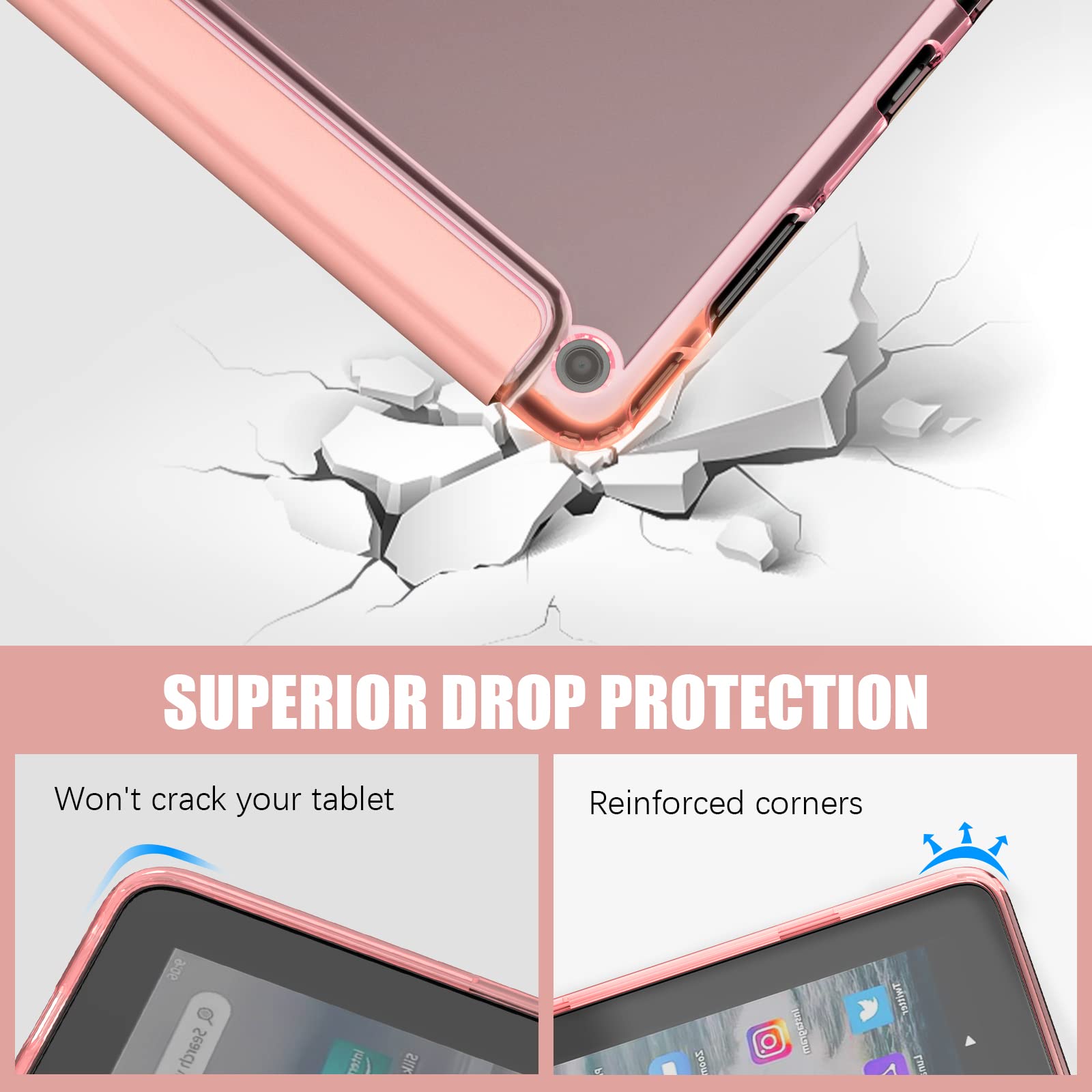 TiMOVO Case Fits All-New Kindle Fire 7 Tablet (7", 12th Generation, 2022 Release), Soft TPU Frosted Back Cover Protector, Ultra Slim Smart Shell with Auto Wake/Sleep, Rose Gold