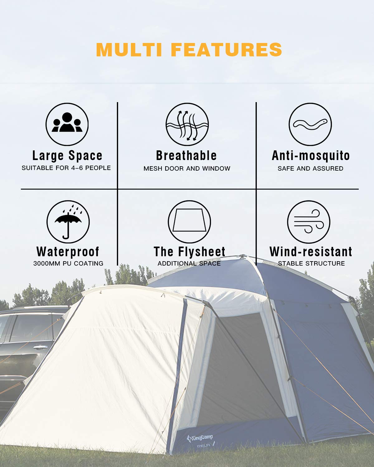 KingCamp Melfi Plus SUV Car Tent 3 Seasons 4-6 Person Multifunctional, Suitable Camping Traveling Family Outdoor Activities