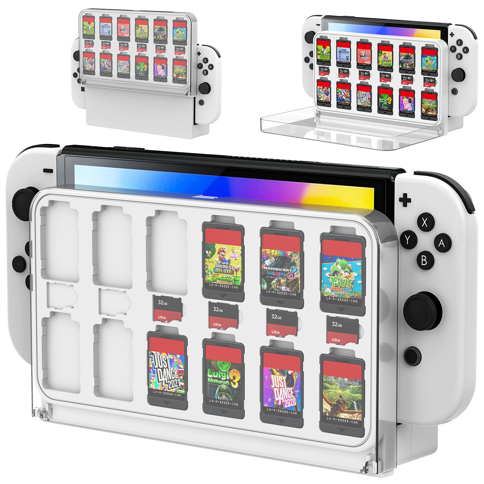 TiMOVO Switch Game Card Case for Nintendo Switch OLED Dock, Game Holder with 12 Cartridge Slots and 6 Micro SD Card Storage, Clear Game Card Display Cabinet Box Organizer fit Switch OLED Station,Clear