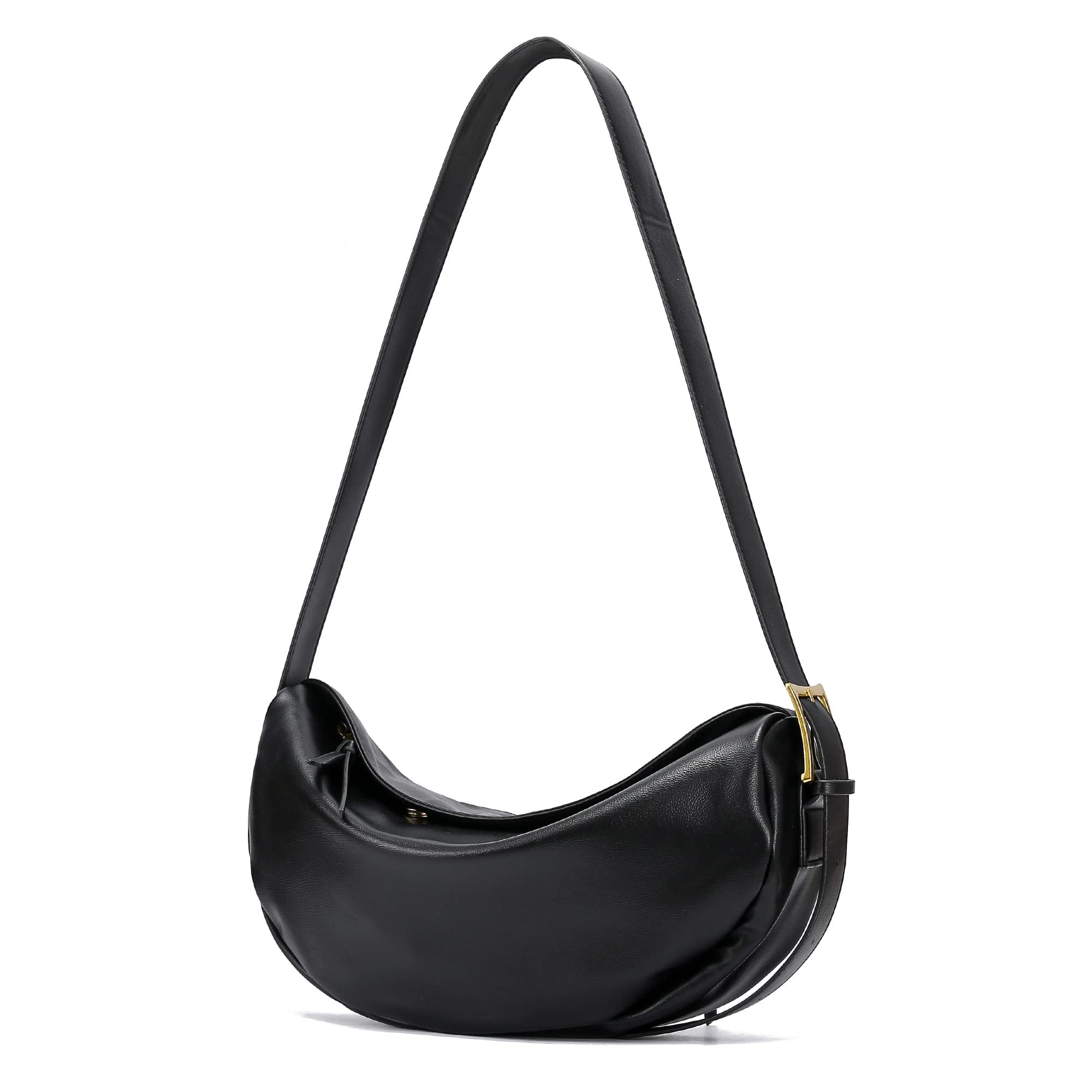 SUANNI Leather Crossbody Bags for Women,Large Capacity Luxury Shouler Bag,Soft Moon Shape Dumpling bag Solid Handbag Purse (Black)