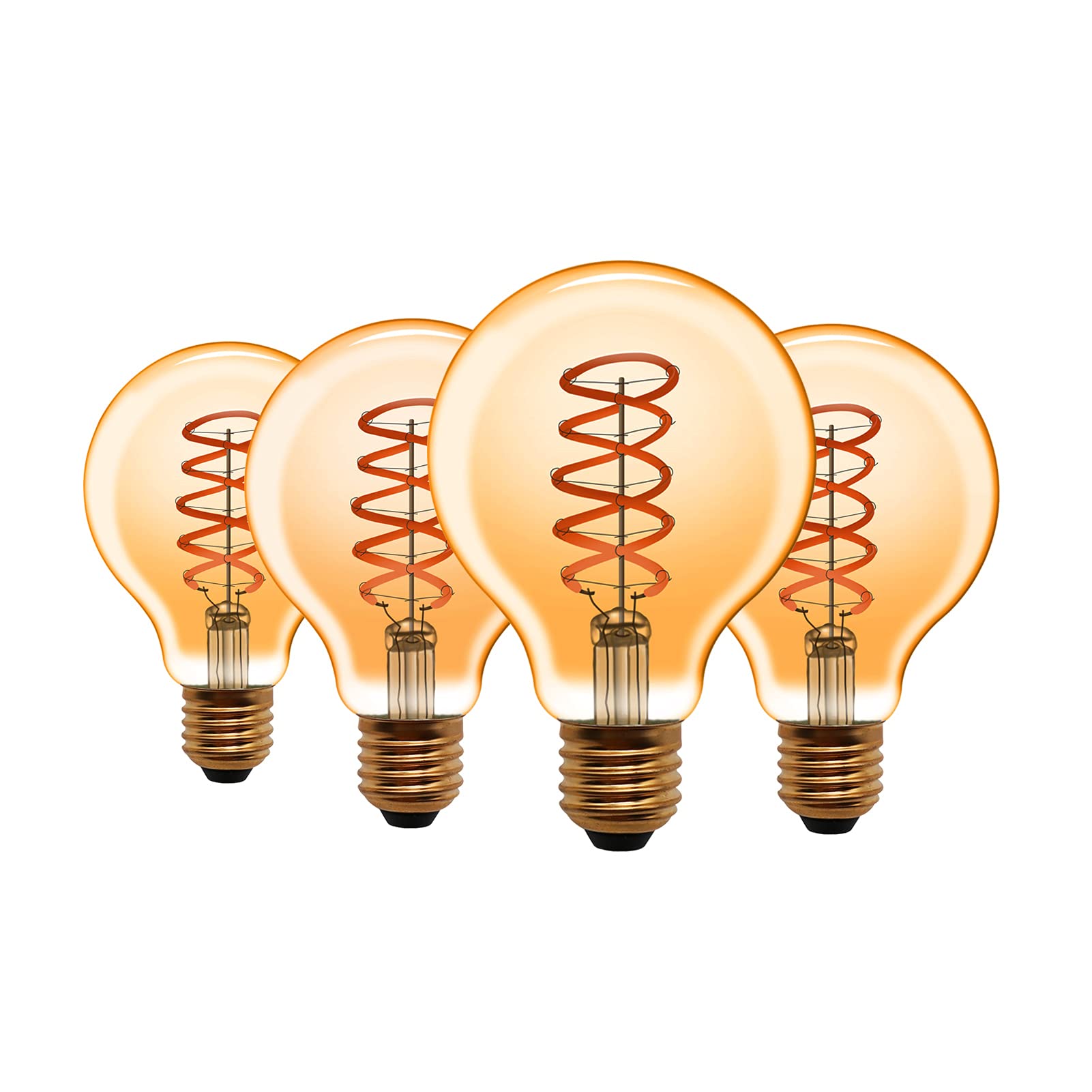 Ocona Vintage Edison LED Light Bulbs 40W Equivalent, G80 Amber Glass LDE Bulb, High CRI 90, 2000K Warm Yellow Light, E26 Medium Base, Pack of 4