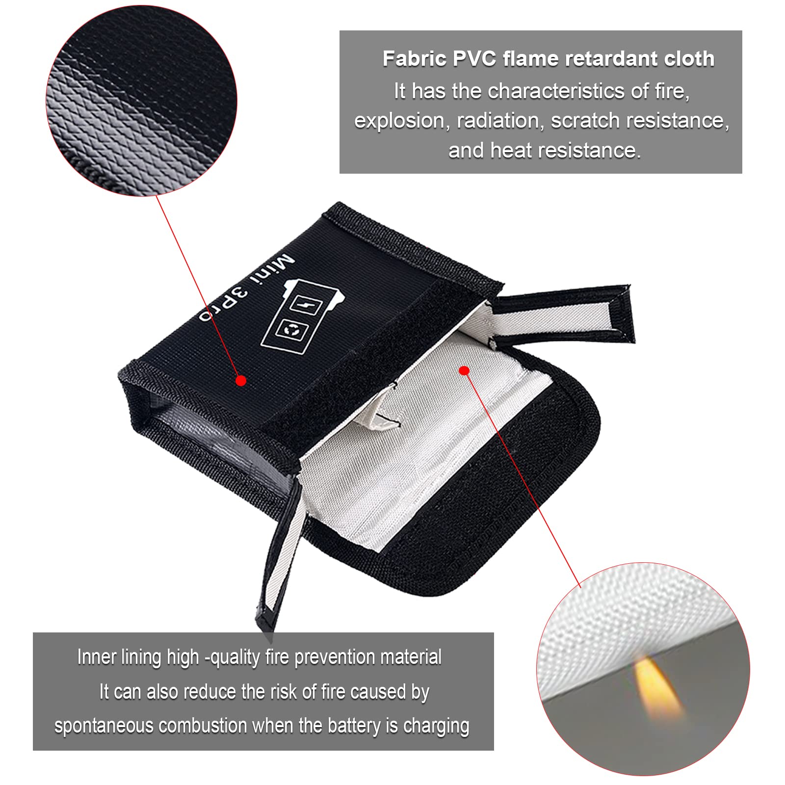 O'woda Mini 4 Pro Individual Battery Bags, Lipo Battery Storage Bags Fireproof Explosion-Proof Lipo Safety Sack Small Battery Case Charge Protection for DJI Mini 4 Pro/Mini 3/ Mini 3 Pro (3 Pcs)