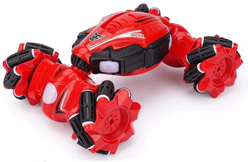 RC Stunt Car, 4WD 2.4GHz Remote Control Car Deformable All-Terrain Off Road Car, 360 Degree Flips Double Sided Rotating Race Car with Gesture Sensor Watch Lights Music for Kids (Red) S96