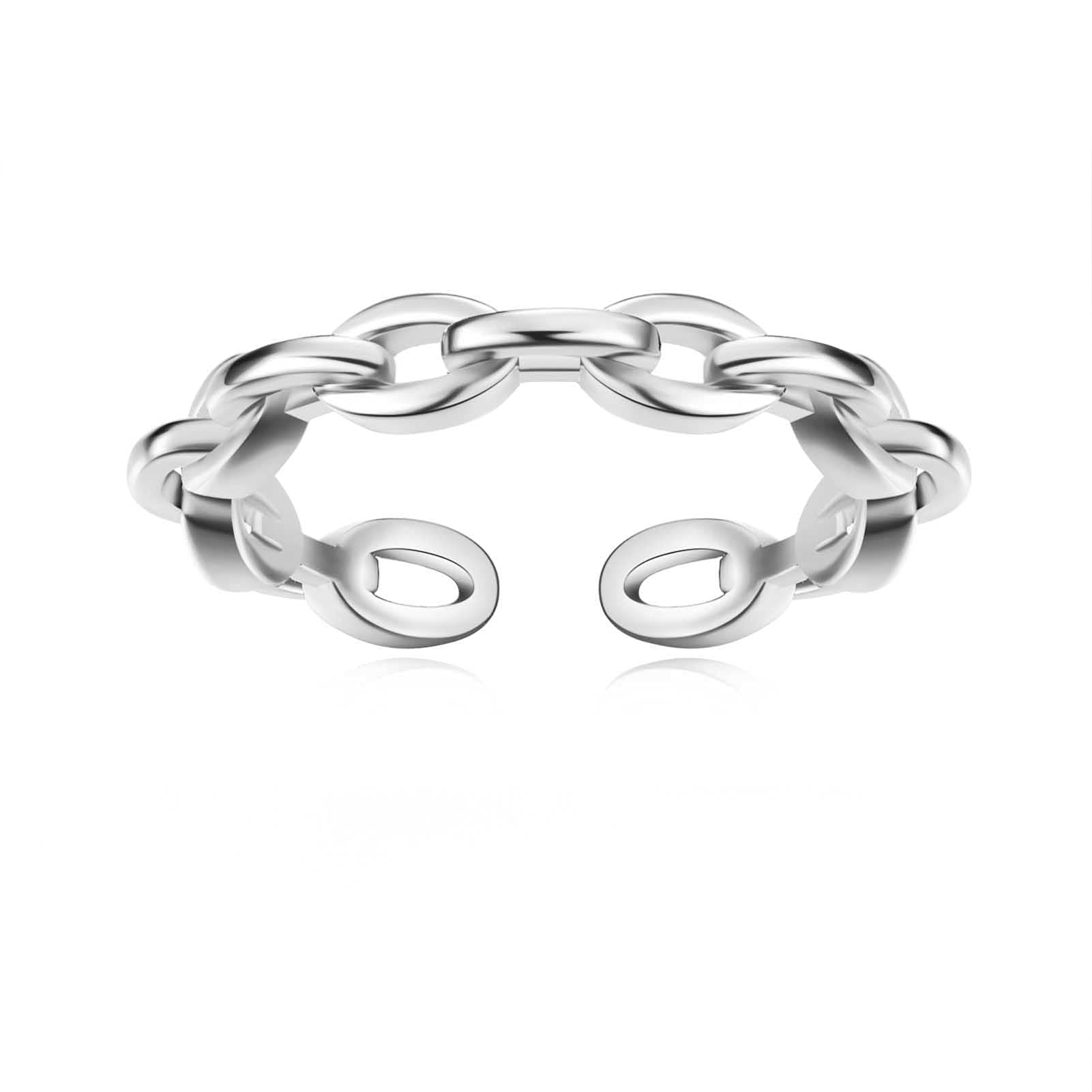 MYNENEY 925 Sterling Silver Chain Link Ring Adjustable Cute Simple Stacking Ring 14K Gold Plated Open Trendy Rings for Women Silver S