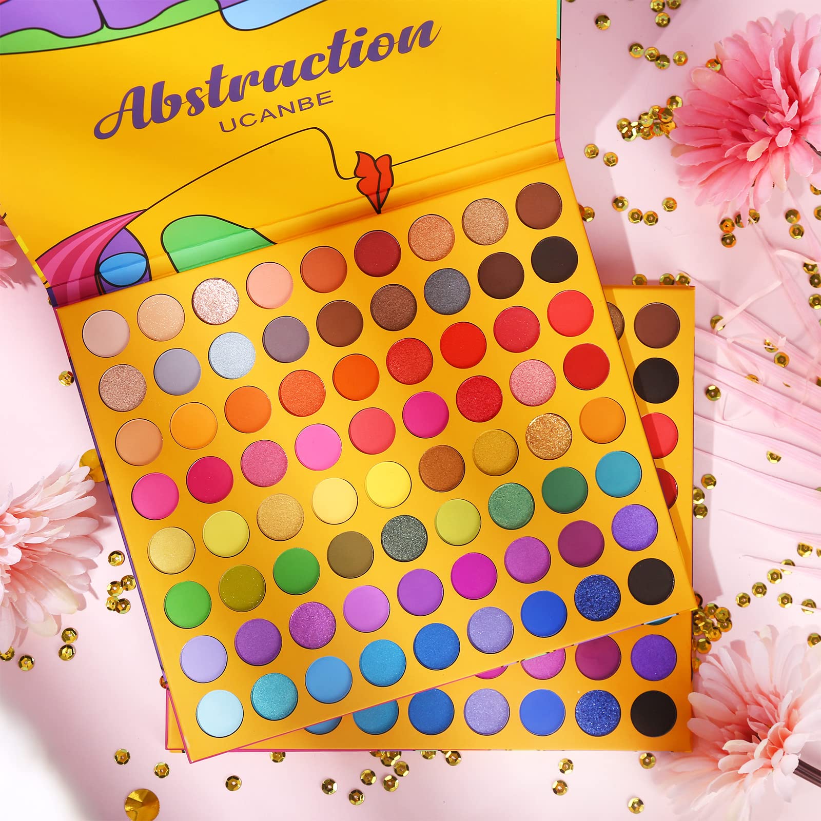 UCANBE Shimmer Matte Eyeshadow Palette, Abstraction Make Up Pallet 72 Colors Stunning Rainbow Eye Shadow Palletes Makeup High Pigmented Blendable Women Beauty Kit (03)