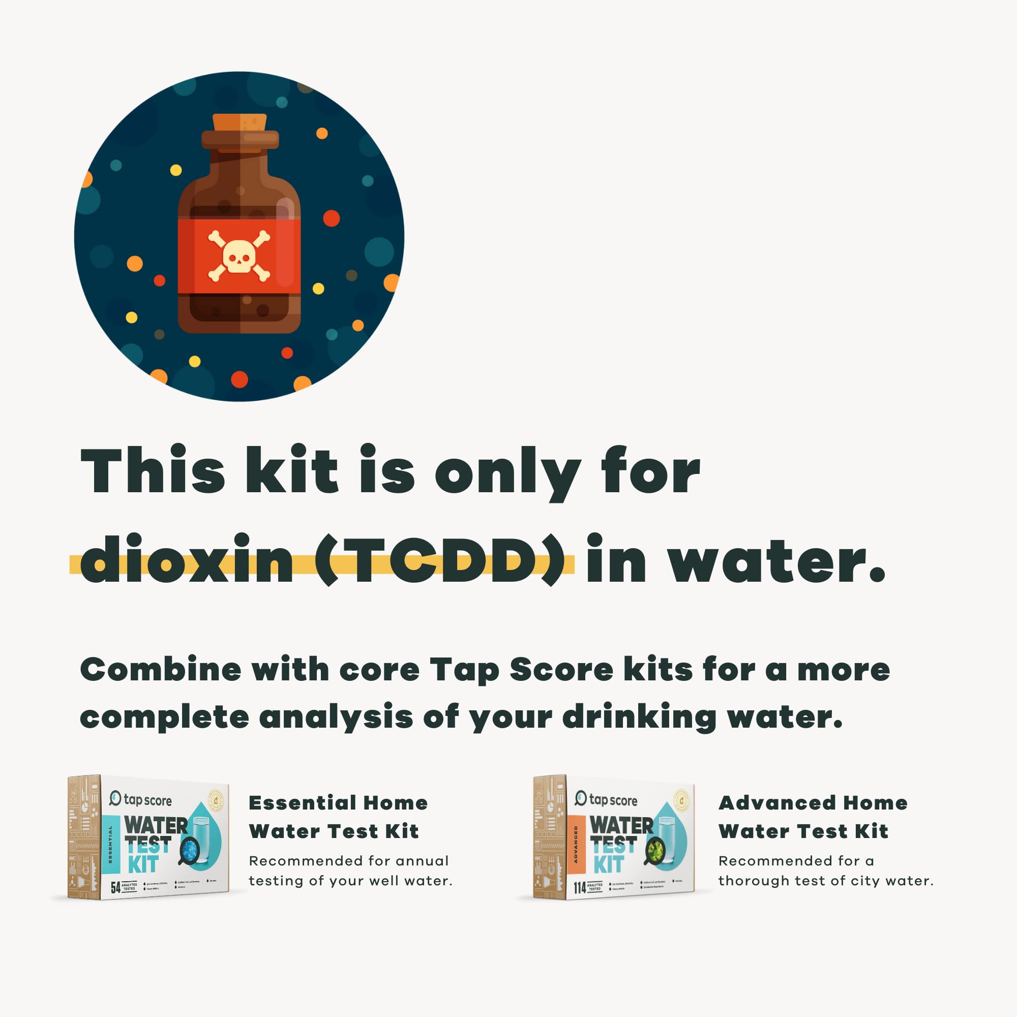 Tap Score Dioxin (TCDD) in Water Test Kit | Well or City | Full Report | EPA Certified Drinking Water Labs | #1 Best Home Water Test 2021-24 NYT Wirecutter | 100% Unbiased