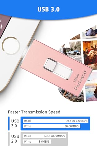 Photo Stick for iPhone, USB Flash Drive for iPhone, MFi Certified Apple Photo Stick, iPhone-Thumb-Drive, 128GB iPhone-Memory-Stick for iPad/iPhone/Computer Picture Keeper Portable Hard Drive 128GB