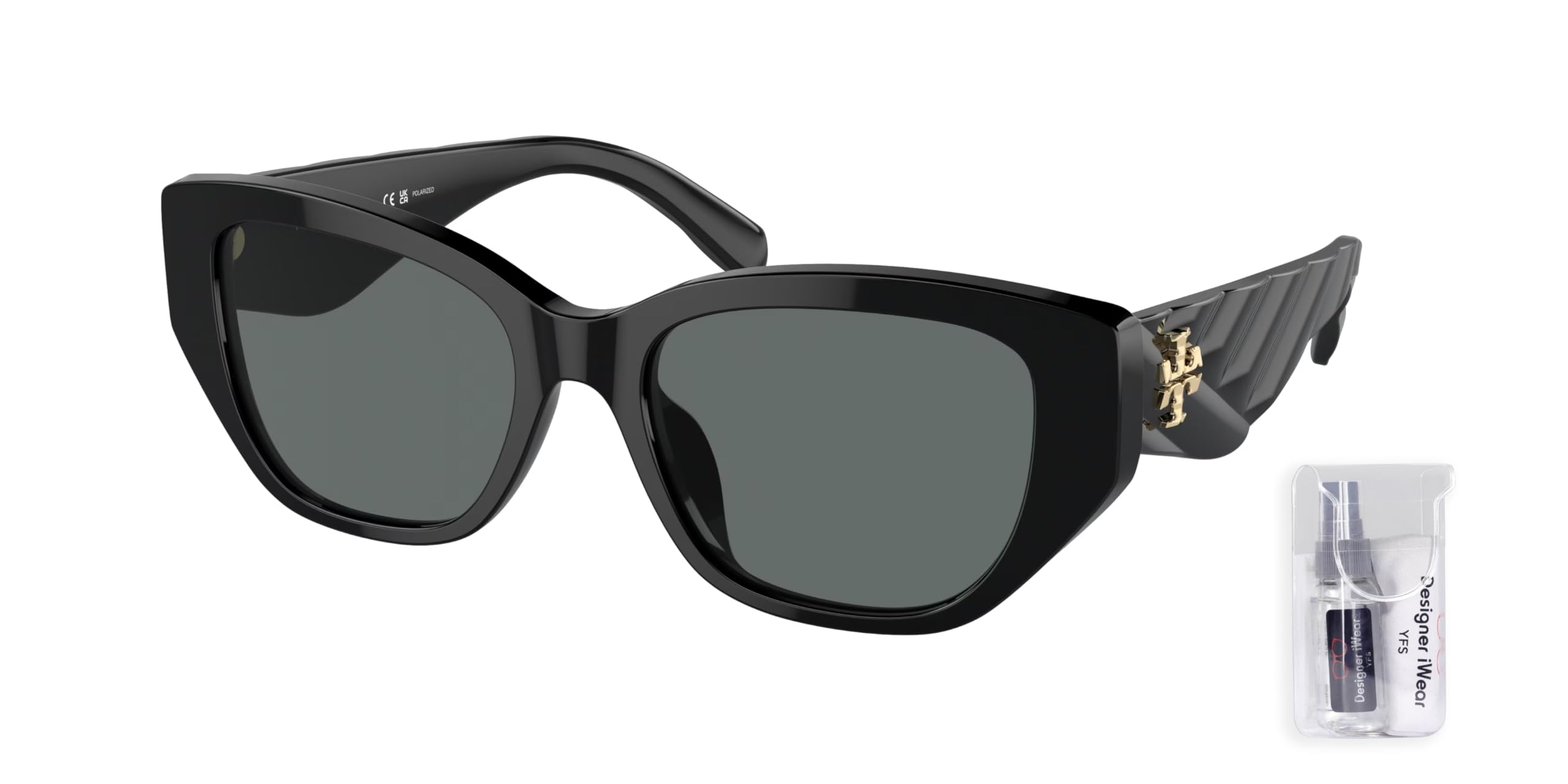 Tory Burch TY7196U 170981 53MM Black/Dark Grey Polarized Rectangular Sunglasses for Women + BUNDLE With Deisgner iWear Complimentary Eyewear Kit