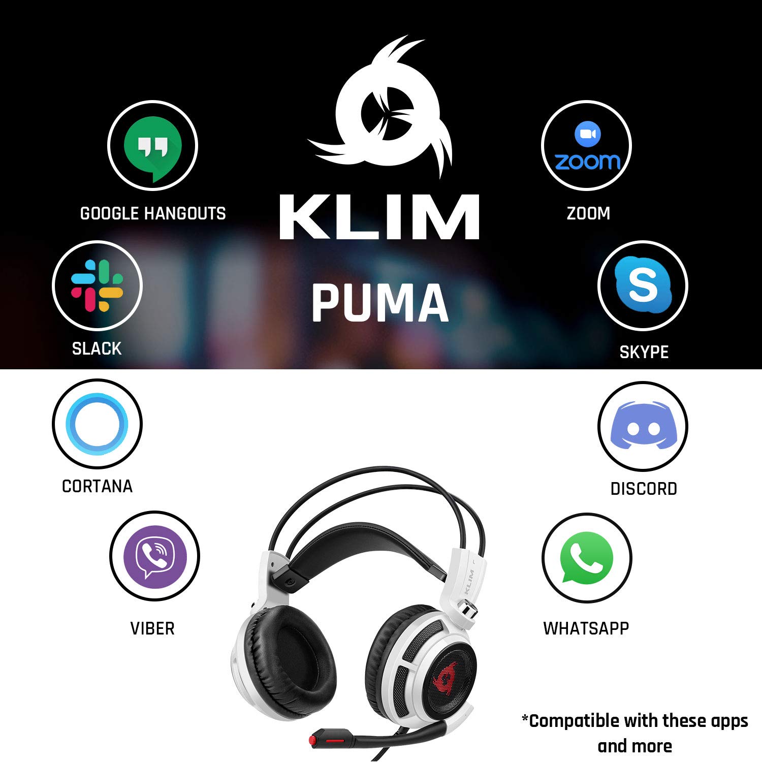 Klim Puma - USB Gamer Headset with Mic - 7.1 Surround Sound Audio - Integrated Vibrations - Perfect for PC and PS4 Gaming - New Version - White