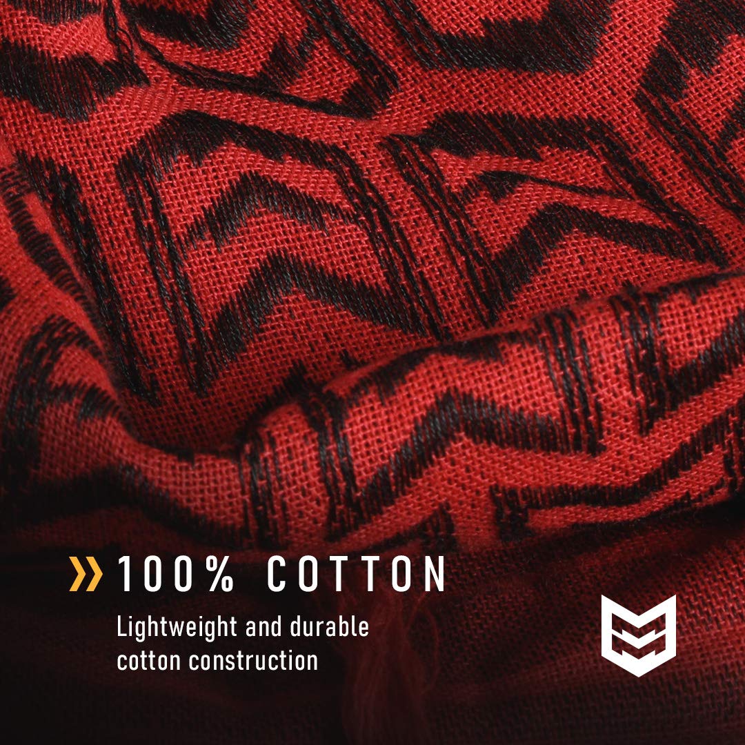 MISSION MADE Shemagh Tactical Military Keffiyeh Scarf Shawl Neck Head Wrap 100% Cotton (Red/Black)