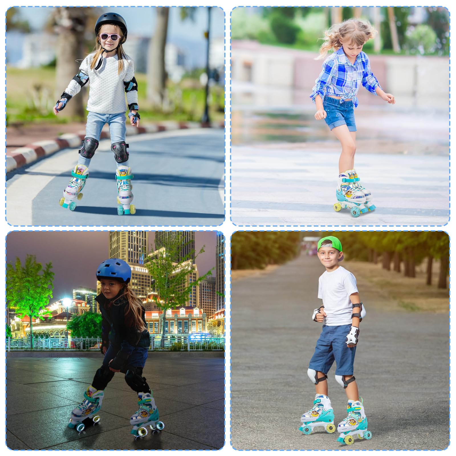 Kids Roller Skates with Light up Wheels 4 Sizes Adjustable Fun Illuminating Roller Skates for Toddler Kids Beginners Outdoor Skating with Hard-Shell Ankle Support (Pink, Large-(4Y-7Y))