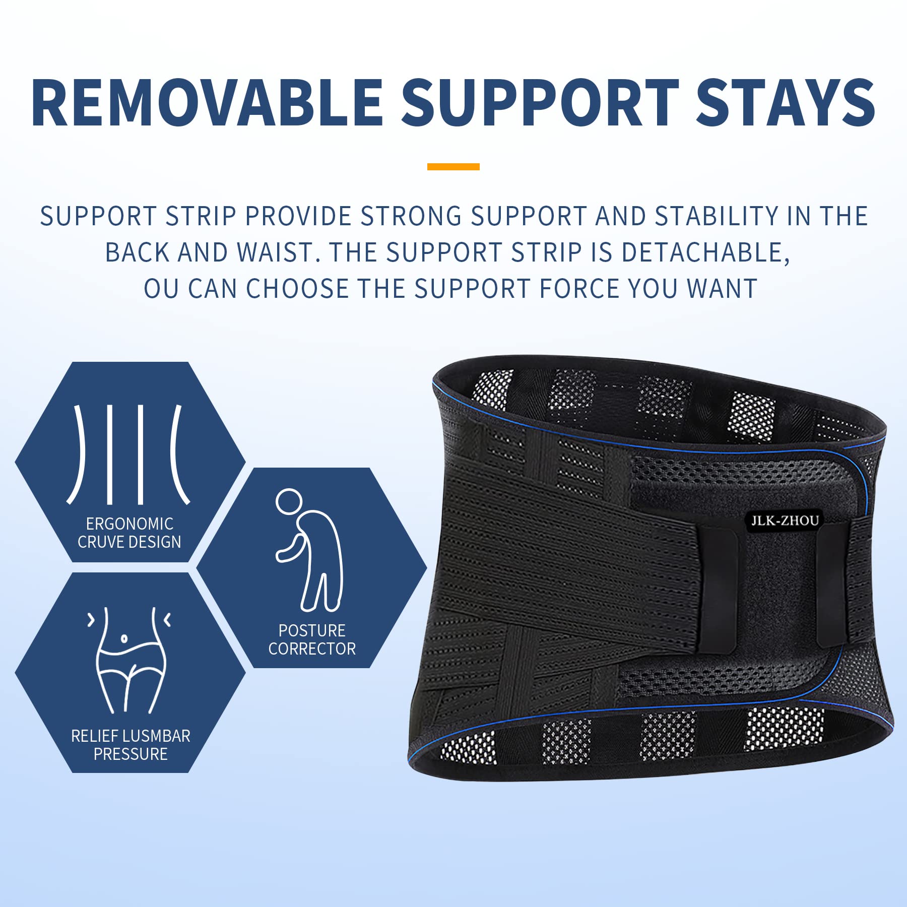 Shiki Faery Lumbar Support Belt, Back Brace for Lower Back Pain Relief, Breathable Back Support Belt with 5 Support Strip, Waist Back Protection & Support for Men and Women (X-Large)
