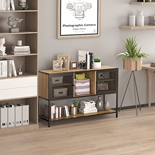 WiberWi Storage Cabinet Sideboard Coffee Bar Cabinet, Farmhouse Buffet Station with Glasses Rack, Credenza Cupboard ConsoleTable for Entryway Kitchen Dining Living Room, Brown