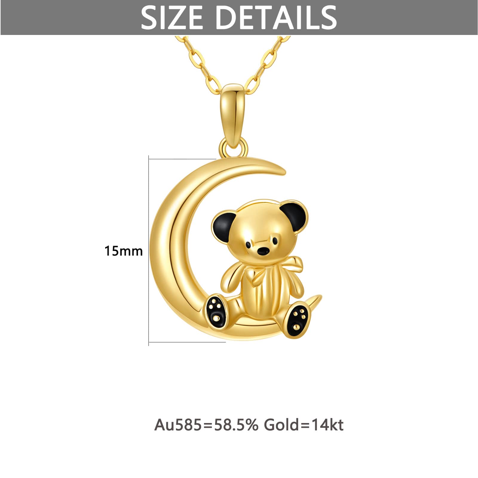 MRENITE Solid 14k Gold Moon Bear Necklace for Women Real Gold Cute Bear Pendant Jewelry Gift Birthday Gift for Her