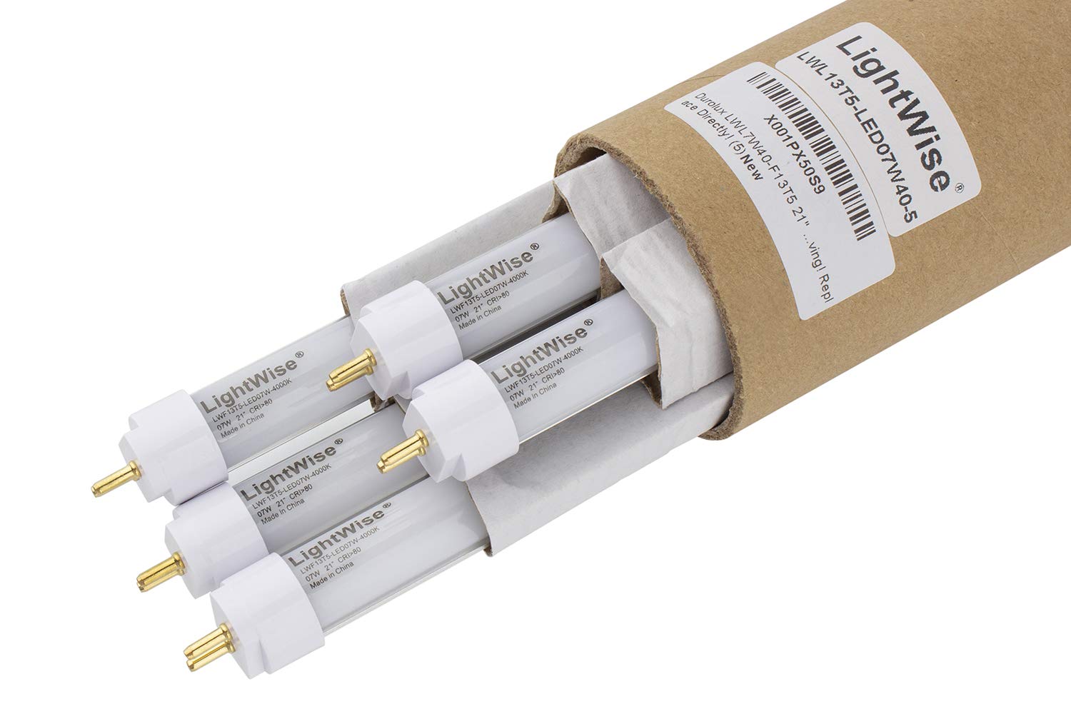 Lightwise LWL7W40-F13T5 21" Direct Replacement Led Tube, 7-Watt, White, 4000K, Set of 5