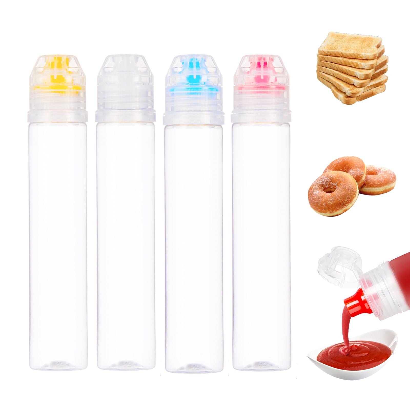 RAYNAG 8 Pack Honey Bottles Reusable Plastic Squeeze Bottle with Flip Lids Condiment Dispenser For Ketchup Salad Sauce Honey Tomato Mustard Dressing Cooking Oils for Bento BBQ Camping Travel, 3Oz
