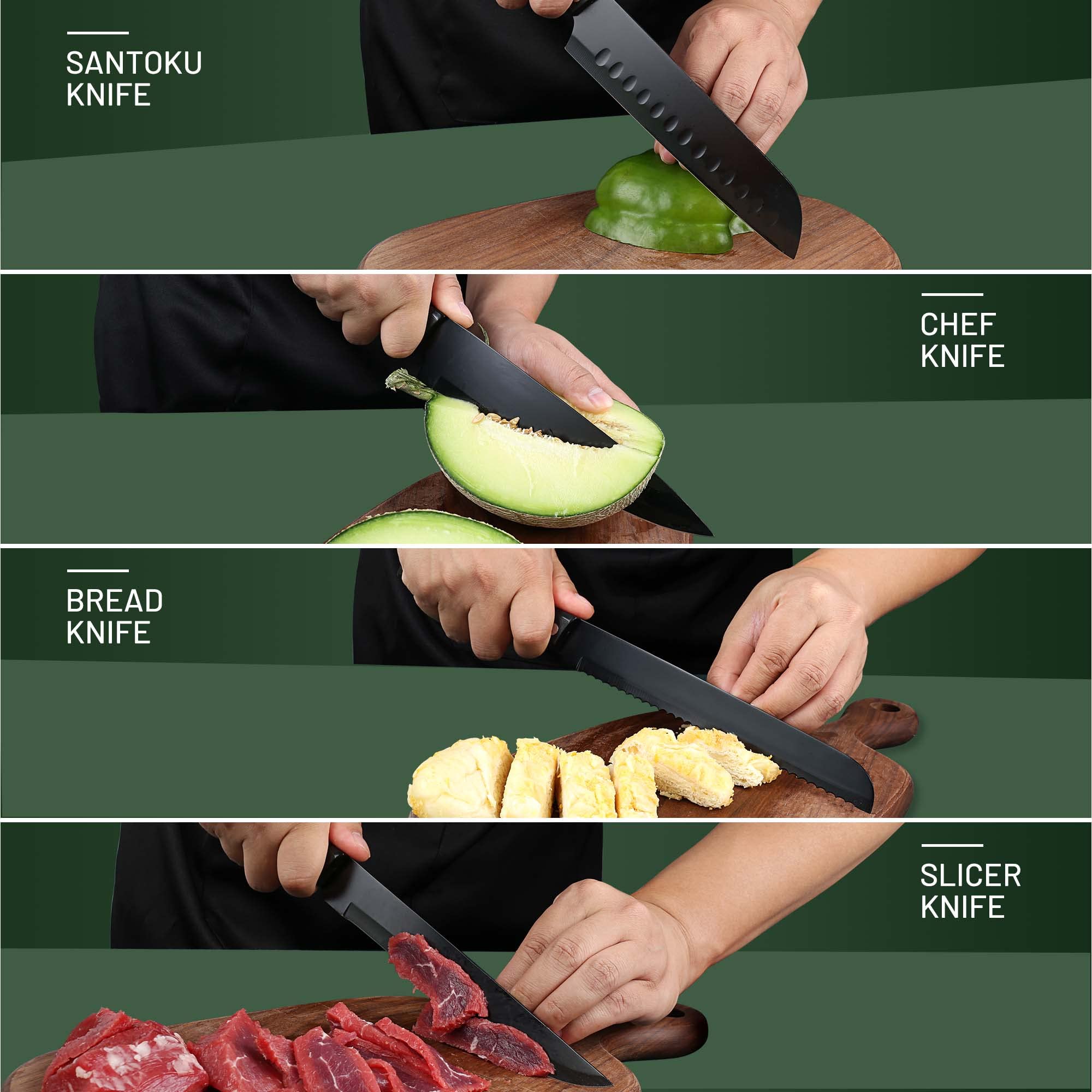 Knife Set,19 Pieces Kitchen Knife Set with Wooden Block,High Carbon Stainless Steel Knife Block Set,Ultra Sharp, Full-Tang Design with Black Coating