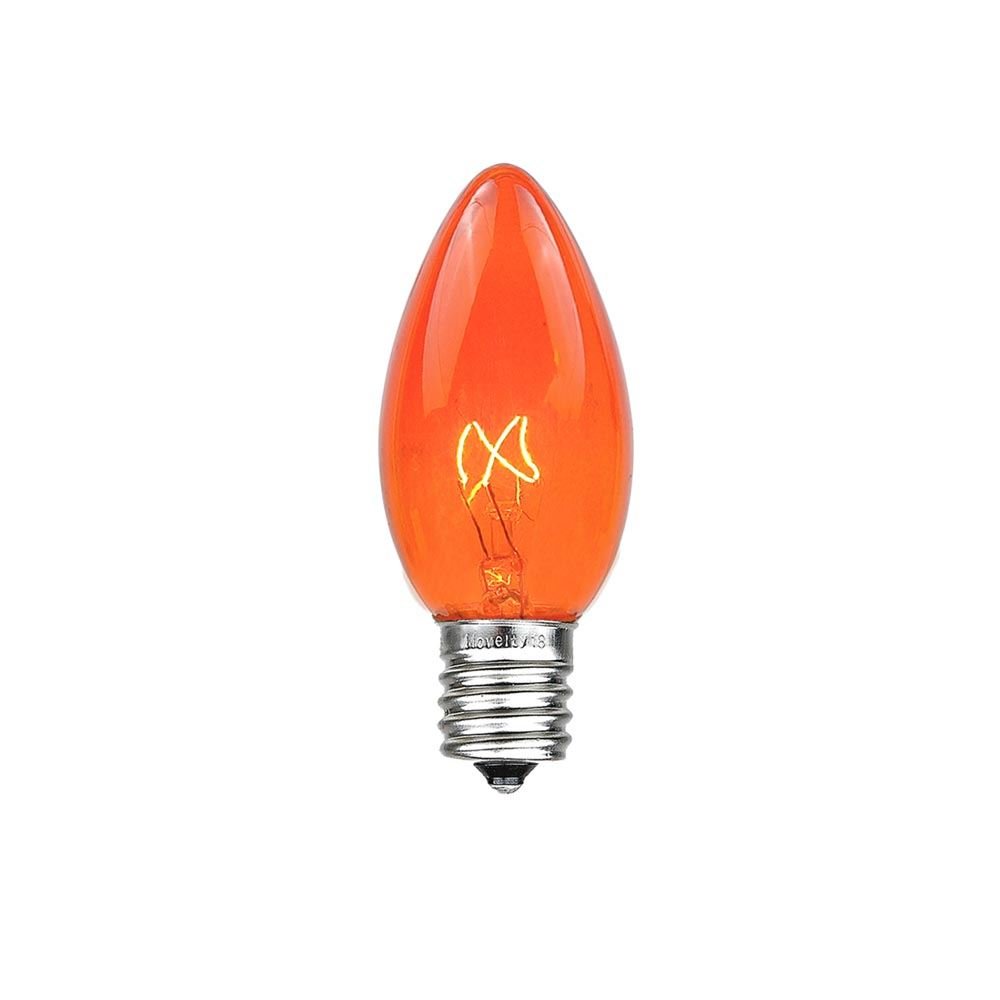 Novelty Lights Incandescent Replacement Bulbs - Outdoor Individual Bulbs for Events, Holiday Parties, Patios, and More - C7/E12 Candelabra Base, 5 Watt Lights (Orange, 25 Pack)