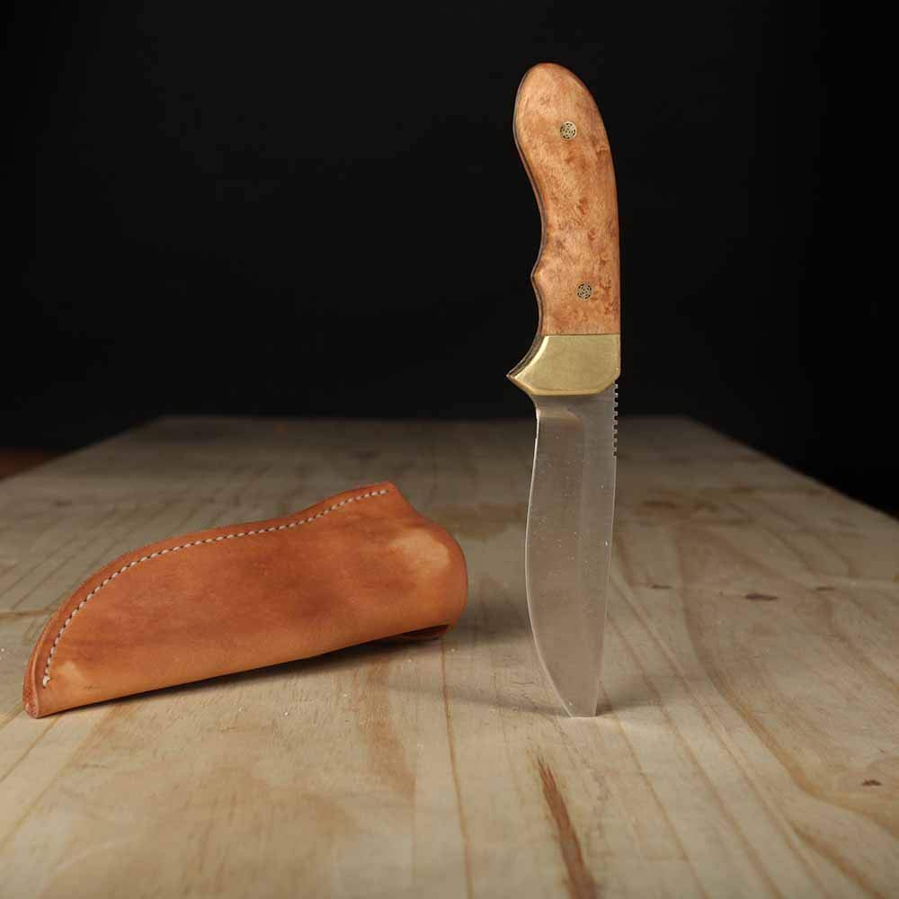 Knife Making Kit – Includes Stainless-Steel Blade, Maple Burl Handle, Brass Bolsters, Leather Sheath And Step-by-Step Knife Making Guide – Awesome DIY Gift For Men