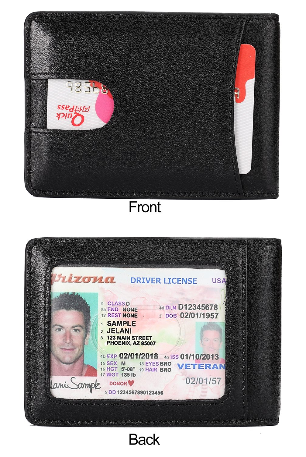 Mens Wallet Slim Genuine Leather Front Pocket Wallet for Men Billfold with ID Window Magnetic Money Clip Quick Access Slot and RFID Blocking - Black