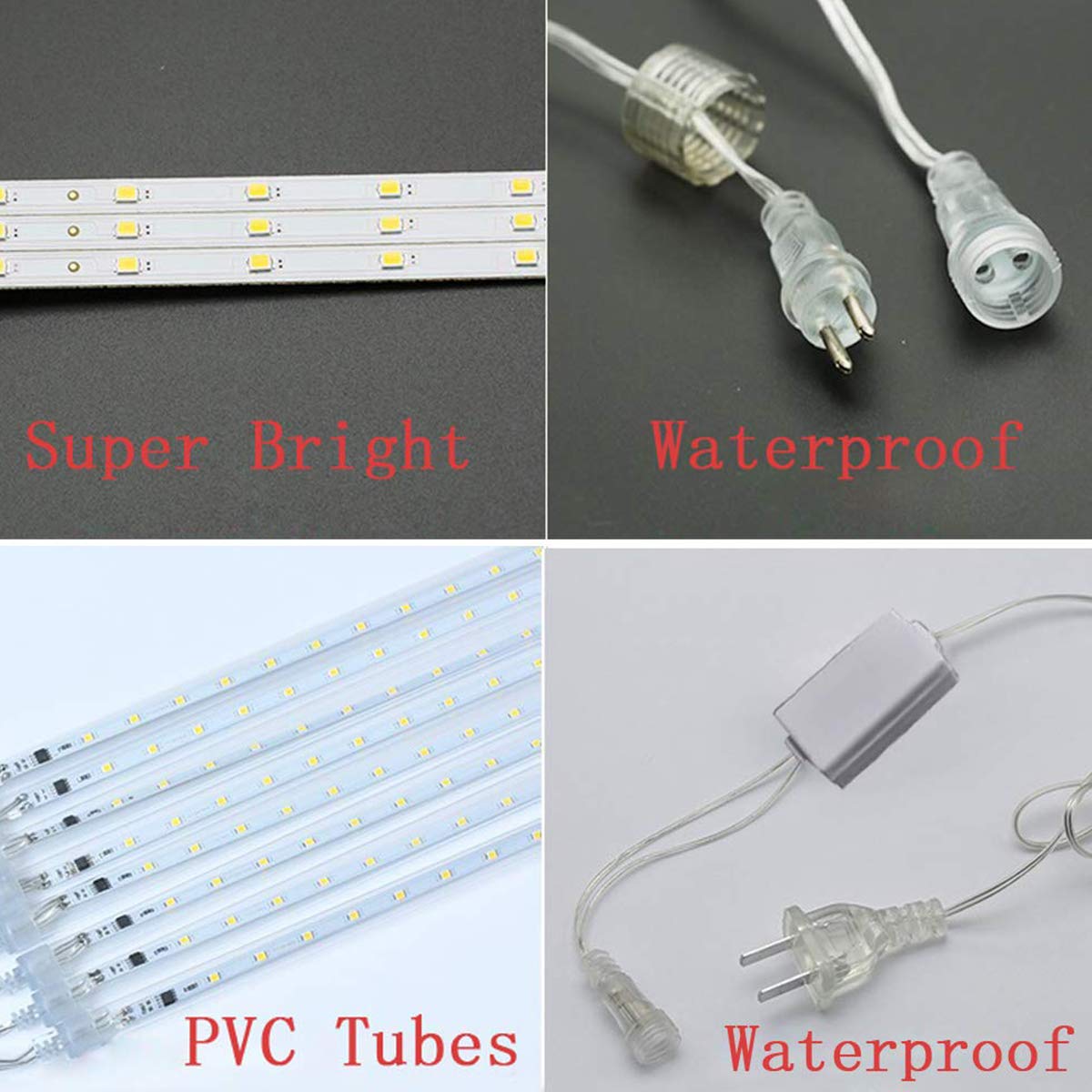 LED Christmas Lights, LED Meteor Shower Rain Lights White 8 Tubes 192 LEDs Waterproof Snow Falling Raindrop Icicle Garden Light for Christmas Tree Halloween Decoration Holiday Party Wedding (White)